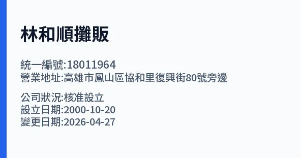 林和順攤販的照片-統編 18011964(高雄市) 公司登記資料與營業項目詳細圖表