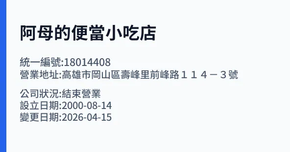 阿母的便當小吃店的照片-統編 18014408(高雄市) 公司登記資料與營業項目詳細圖表