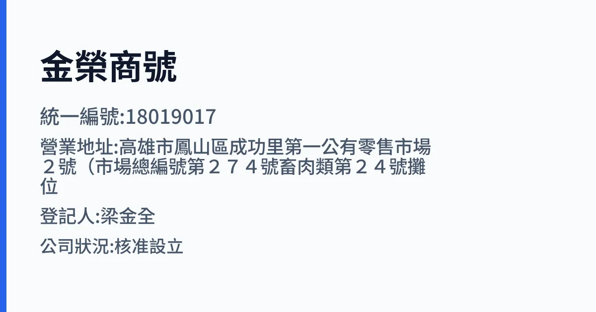金榮商號 - 統編 18019017(高雄市) 公司登記資料與營業項目詳細圖表