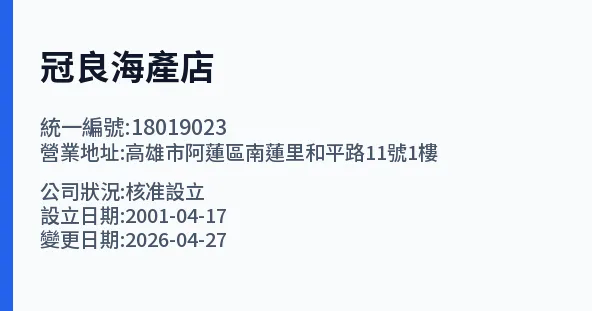 冠良海產店的照片-統編 18019023(高雄市) 公司登記資料與營業項目詳細圖表