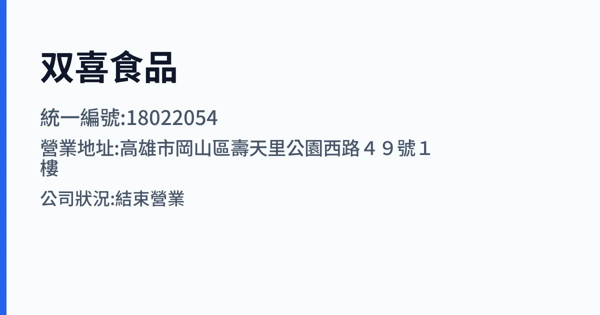 双喜食品 - 統編 18022054(高雄市) 公司登記資料與營業項目詳細圖表