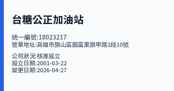 台糖公正加油站的照片-統編 18023217(高雄市) 公司登記資料與營業項目詳細圖表