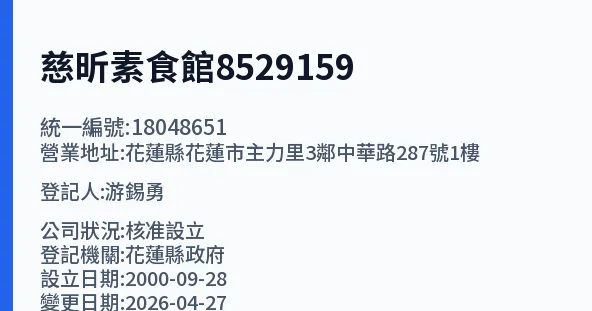 慈昕素食館8529159的照片-統編 18048651(花蓮縣) 公司登記資料與營業項目詳細圖表