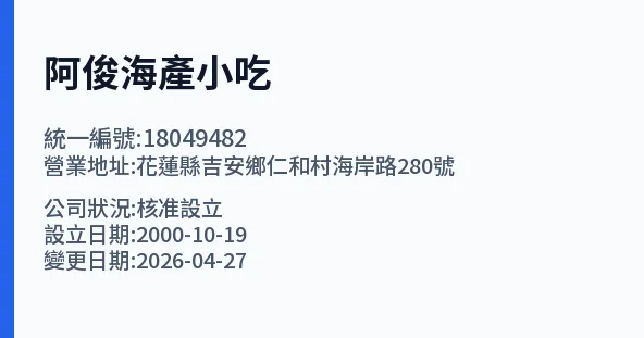 阿俊海產小吃的照片-統編 18049482(花蓮縣) 公司登記資料與營業項目詳細圖表