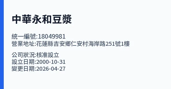中華永和豆漿的照片-統編 18049981(花蓮縣) 公司登記資料與營業項目詳細圖表