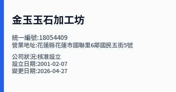 金玉玉石加工坊的照片-統編 18054409(花蓮縣) 公司登記資料與營業項目詳細圖表