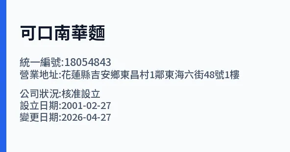 可口南華麵的照片-統編 18054843(花蓮縣) 公司登記資料與營業項目詳細圖表