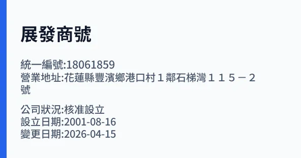 展發商號的照片-統編 18061859(花蓮縣) 公司登記資料與營業項目詳細圖表