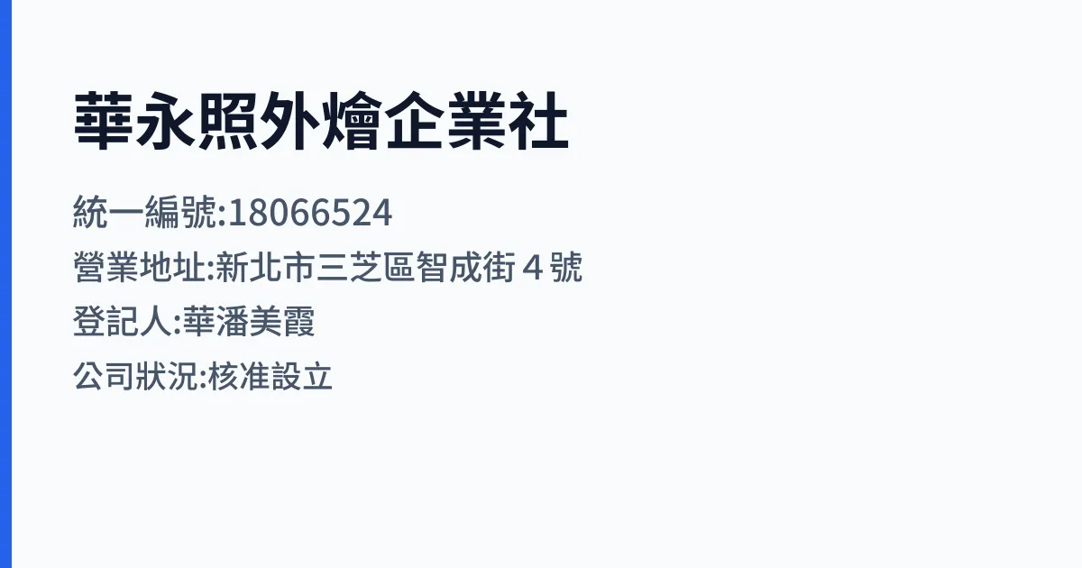 華永照外燴企業社 - 統編 18066524(新北市) 公司登記資料與營業項目詳細圖表
