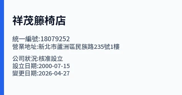 祥茂籐椅店的照片-統編 18079252(新北市) 公司登記資料與營業項目詳細圖表