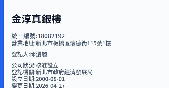 金淳真銀樓的照片-統編 18082192(新北市) 公司登記資料與營業項目詳細圖表