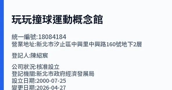 玩玩撞球運動概念館的照片-統編 18084184(新北市) 公司登記資料與營業項目詳細圖表