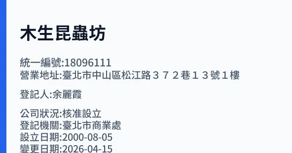 木生昆蟲坊的照片-統編 18096111(臺北市) 公司登記資料與營業項目詳細圖表