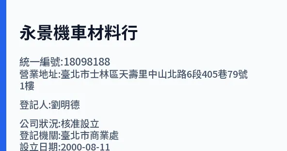 永景機車材料行的照片-統編 18098188(臺北市) 公司登記資料與營業項目詳細圖表