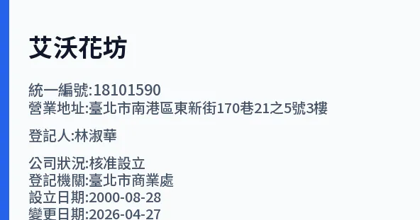 艾沃花坊的照片-統編 18101590(臺北市) 公司登記資料與營業項目詳細圖表