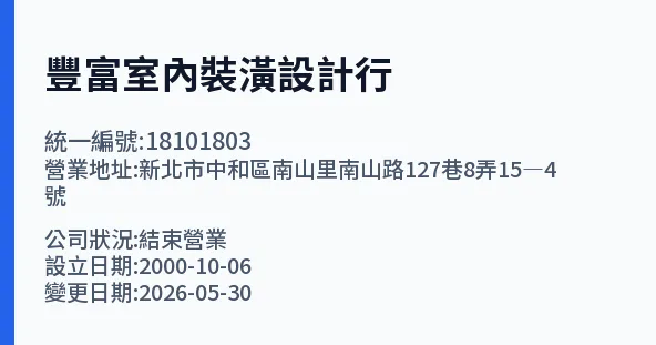 豐富室內裝潢設計行的照片-統編 18101803(新北市) 公司登記資料與營業項目詳細圖表