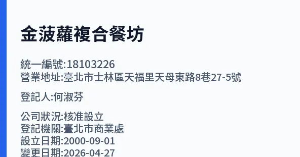 金菠蘿複合餐坊的照片-統編 18103226(臺北市) 公司登記資料與營業項目詳細圖表