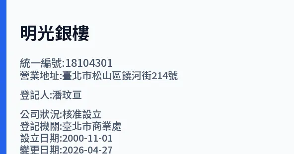 明光銀樓的照片-統編 18104301(臺北市) 公司登記資料與營業項目詳細圖表