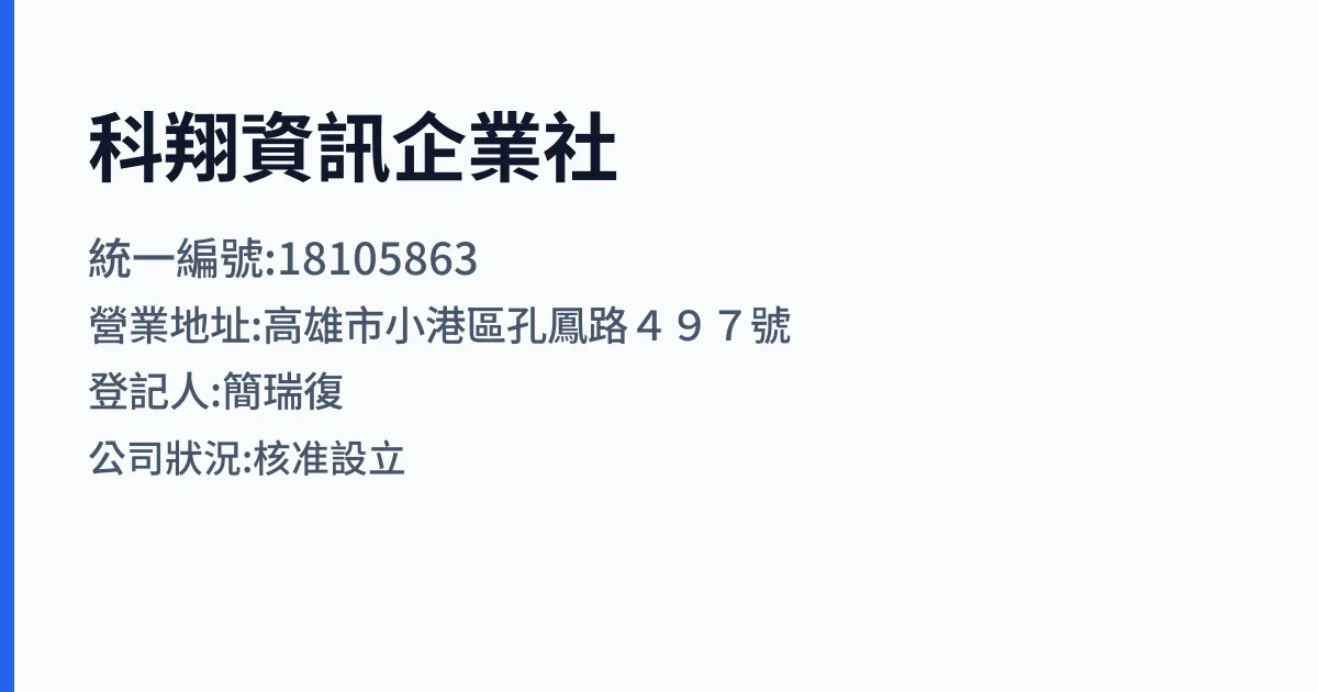 科翔資訊企業社 - 統編 18105863(高雄市) 公司登記資料與營業項目詳細圖表