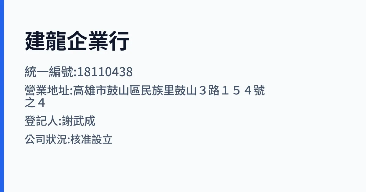 建龍企業行 - 統編 18110438(高雄市) 公司登記資料與營業項目詳細圖表