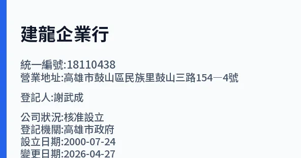 建龍企業行的照片-統編 18110438(高雄市) 公司登記資料與營業項目詳細圖表