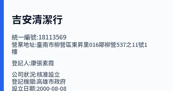 吉安清潔行的照片-統編 18113569(臺南市) 公司登記資料與營業項目詳細圖表