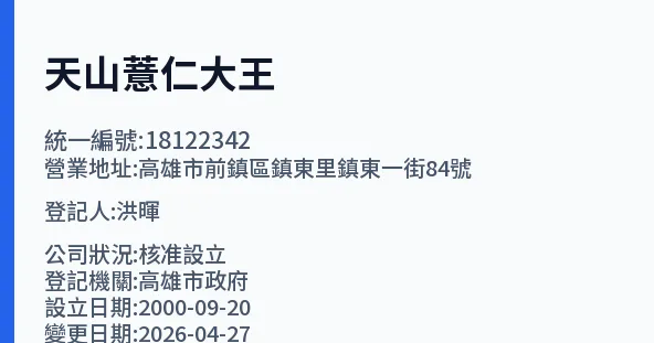 天山薏仁大王的照片-統編 18122342(高雄市) 公司登記資料與營業項目詳細圖表