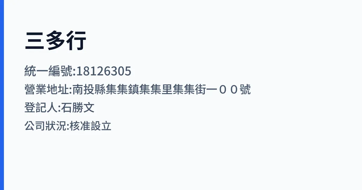三多行 - 統編 18126305(南投縣) 公司登記資料與營業項目詳細圖表