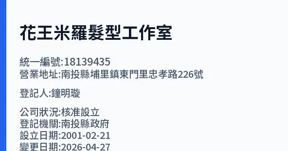 花王米羅髮型工作室的照片-統編 18139435(南投縣) 公司登記資料與營業項目詳細圖表