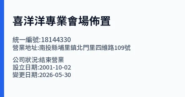喜洋洋專業會場佈置的照片-統編 18144330(南投縣) 公司登記資料與營業項目詳細圖表