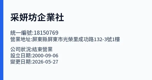 采妍坊企業社的照片-統編 18150769(屏東縣) 公司登記資料與營業項目詳細圖表