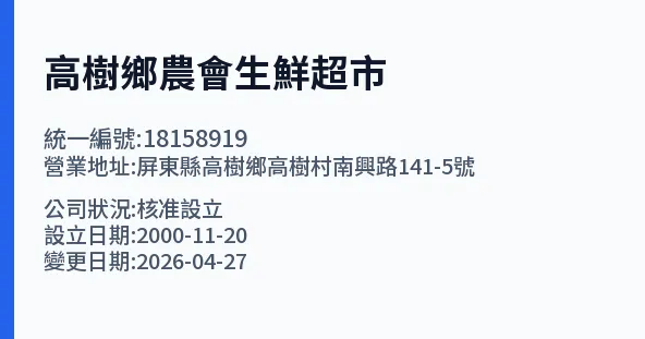 高樹鄉農會生鮮超市的照片-統編 18158919(屏東縣) 公司登記資料與營業項目詳細圖表