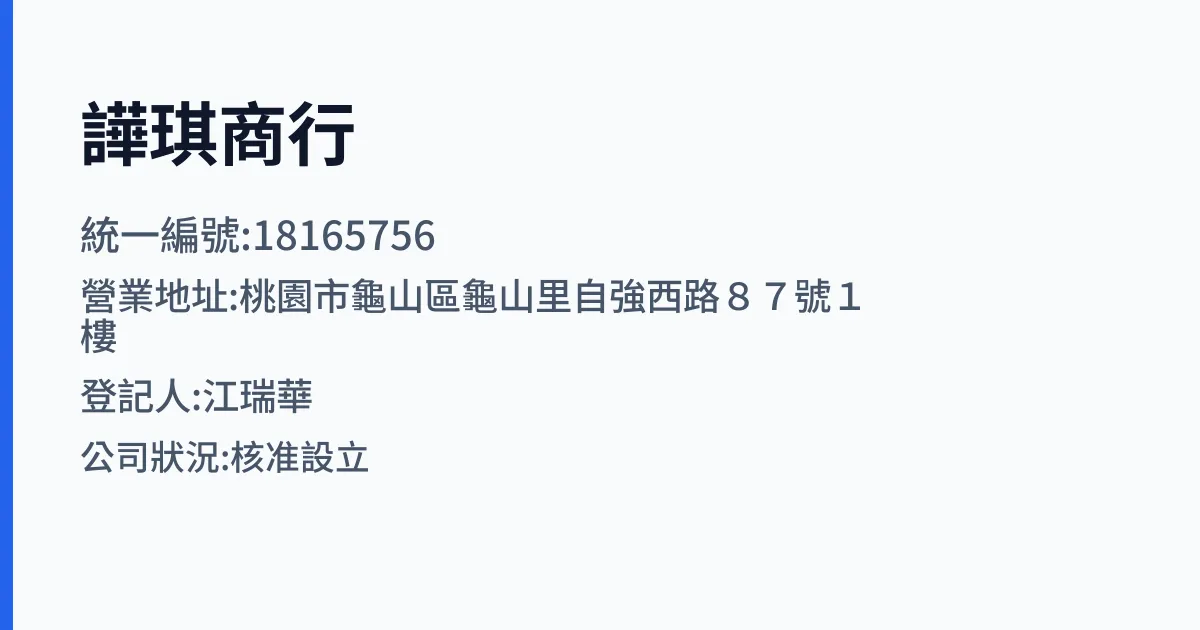 譁琪商行 - 統編 18165756(桃園市) 公司登記資料與營業項目詳細圖表
