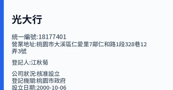 光大行的照片-統編 18177401(桃園市) 公司登記資料與營業項目詳細圖表