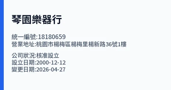 琴園樂器行的照片-統編 18180659(桃園市) 公司登記資料與營業項目詳細圖表