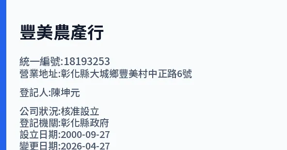 豐美農產行的照片-統編 18193253(彰化縣) 公司登記資料與營業項目詳細圖表