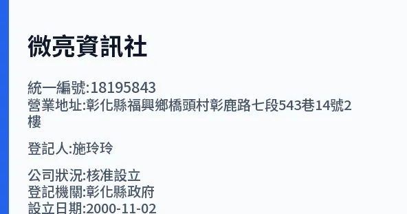 微亮資訊社的照片-統編 18195843(彰化縣) 公司登記資料與營業項目詳細圖表