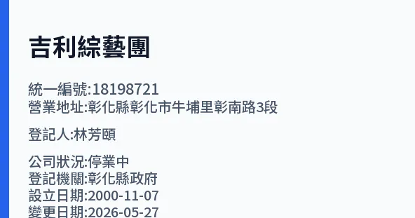 吉利綜藝團的照片-統編 18198721(彰化縣) 公司登記資料與營業項目詳細圖表