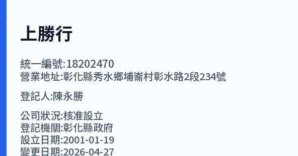 上勝行的照片-統編 18202470(彰化縣) 公司登記資料與營業項目詳細圖表