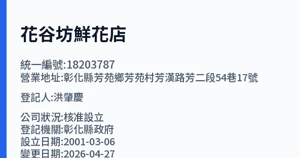 花谷坊鮮花店的照片-統編 18203787(彰化縣) 公司登記資料與營業項目詳細圖表