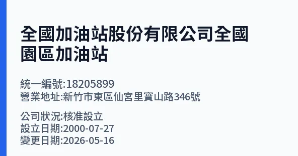 全國加油站股份有限公司全國園區加油站的照片-統編 18205899(新竹市) 公司登記資料與營業項目詳細圖表