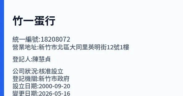 竹一蛋行的照片-統編 18208072(新竹市) 公司登記資料與營業項目詳細圖表