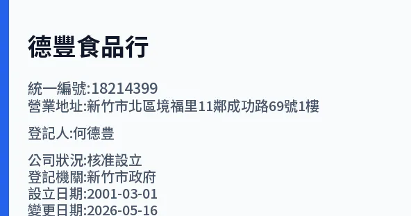 德豐食品行的照片-統編 18214399(新竹市) 公司登記資料與營業項目詳細圖表