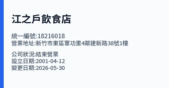 江之戶飲食店的照片-統編 18216018(新竹市) 公司登記資料與營業項目詳細圖表