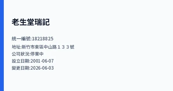 老生堂瑞記的照片-統編 18218825(嘉義市) 公司登記資料與營業項目詳細圖表