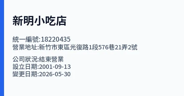 新明小吃店的照片-統編 18220435(新竹市) 公司登記資料與營業項目詳細圖表