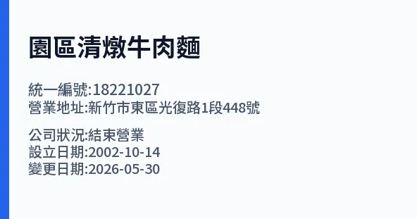 園區清燉牛肉麵的照片-統編 18221027(新竹市) 公司登記資料與營業項目詳細圖表