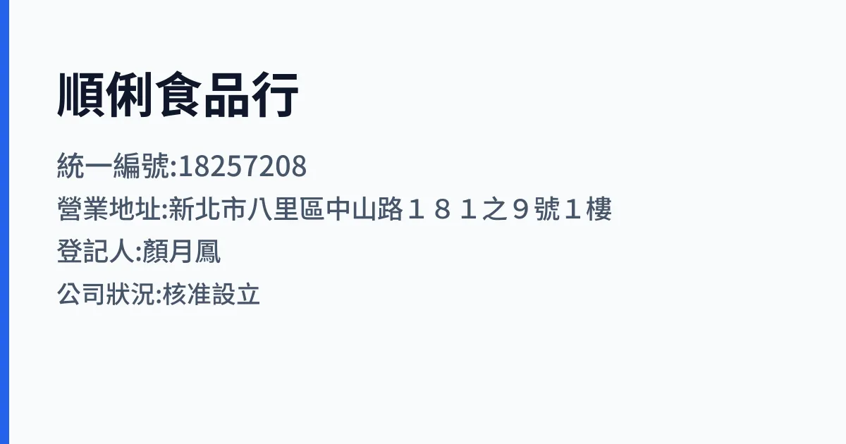 順俐食品行 - 統編 18257208(新北市) 公司登記資料與營業項目詳細圖表