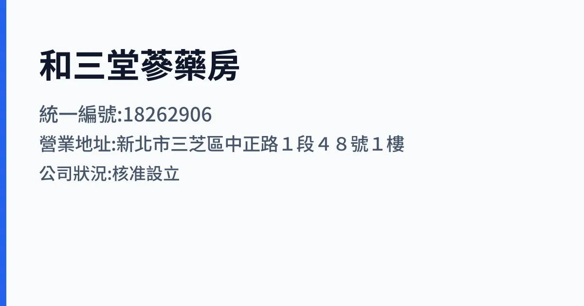 和三堂蔘藥房 - 統編 18262906(新北市) 公司登記資料與營業項目詳細圖表