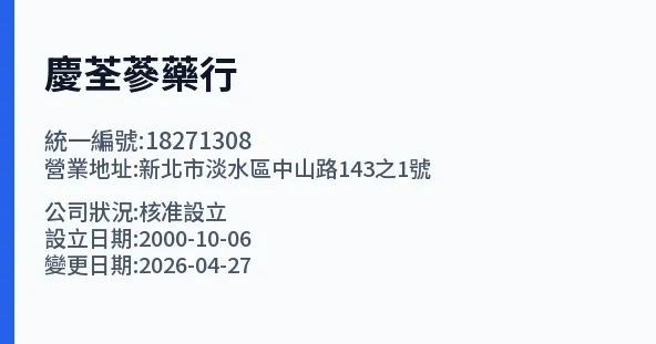 慶荃蔘藥行的照片-統編 18271308(新北市) 公司登記資料與營業項目詳細圖表